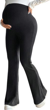 SOLY HUX Damen Hosen Umstandshose mit Knopf Elatischer Bund Schwangerhose Hohe Taille Schlaghose Schlagleggings Herbst Zuhause Outfit Schwarz XL