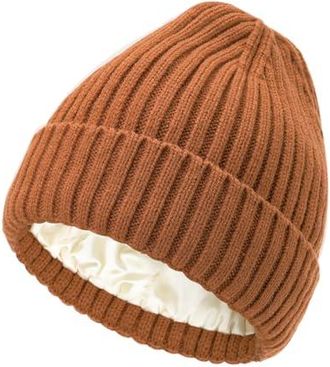 Dreshow Bonnet dhiver pour Femmes Hommes Bonnet Doublé Satin Doux et Chaud Beanie Hiver avec Doublure Soyeuse Tricoté Chapeau Unisexe