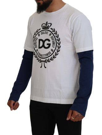 Dolce & Gabbana Mens Logo-Embroidered Crew Neck Sweatshirt White Cotton Sweatshirts