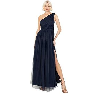 Anaya with Love Womens Ladies Maxi One Cold Shoulder Dress with Slit Split Sleeveless Prom Wedding Guest Bridesmaid Ball Evening Gown, Robe Femme, Navy Blue