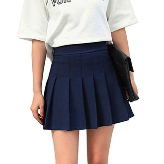 Hoerev Femmes Filles Courte Haute Taille plissé Skieur Jupe école de Tennis, Navyblau, EU 38,L