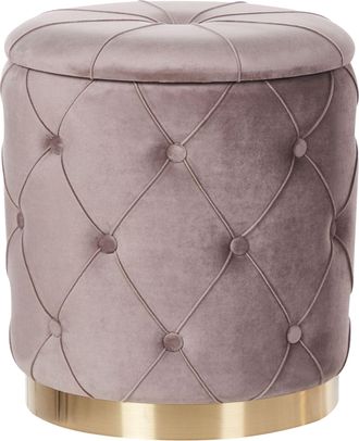Beliani Runder Pouf im 2er Set Samt beige-grau Ottoman Sitzpouf Chesterfield Stil Pueblo