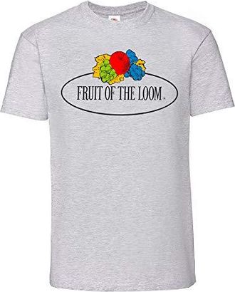 Fruit Of The Loom Ringspun Premium T-Shirt mit Vintage-Logo auf der Brust, Gris chiné, grand logo vintage, L