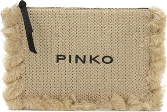 Pinko Kleine Raffia-Clutch mit Logo und Quasten - - Bags - Damen - Beige - ONE SIZE