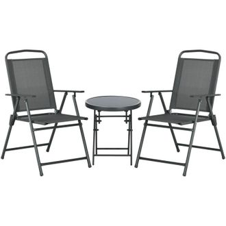 OUTSUNNY Bistro-Set 3-teilig aus Metall Wetterfest Gartenm&ouml;bel Set mit klappbar Glastisch Gartenst&uuml;hlen Outdoor Balkonm&ouml;bel Set Sitzgruppe Balkonset