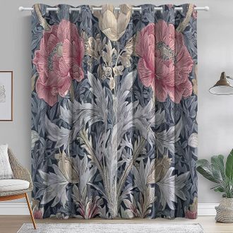 Generic Bunt Blickdicht Gardinen mit &Ouml;sen, William Morris Blumen Bl&auml;tter Bedruckt - H245&times;B145 cm 2er Set, Thermovorhang K&auml;lteschutz Schallschutz Vorhang f&uuml;r W