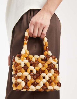 Glamorous Hochwertige, kleine Handtasche mit buntem Perlenbesatz-Neutral