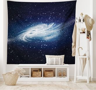 Abakuhaus Nebel Wandteppich und Tagesdecke, Milchstraße-Galaxie Weltraum aus Weiches Mikrofaser Stoff Waschbar ohne Verblassen Digitaldruck, 230 x 140 cm, Marin
