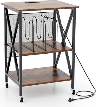 Giantex Plattenspielerst&auml;nder, Vinyl-Schallplatten-Aufbewahrungstisch, Mid-Century-Stil Plattentisch mit Ladestation, Feststellbare R&auml;der f&uuml;r Schlafzimmer, Wo