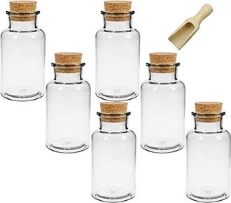Viva Haushaltswaren 6 31568 Glasdosen/Glasflaschen 300 ml mit Korkverschluss f&uuml;r Gew&uuml;rze, Tee, etc. inkl. einer Gew&uuml;rzschaufel aus Holz 7,5 cm