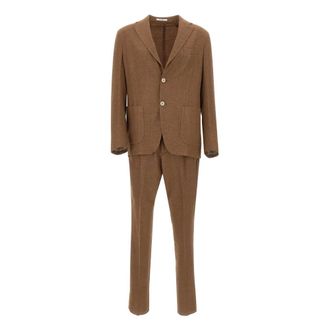 Eleventy Homme, Costumes, Brun, Taille: 2XL Costume crois&eacute; en lin, laine et soie
