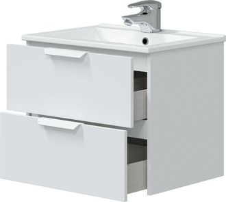 PEGANE Pegane - Meuble de salle de bain suspendu 60 cm avec 2 tiroirs coloris blanc sans miroir - Longueur 60 x Profondeur 45 x Hauteur 50 cm