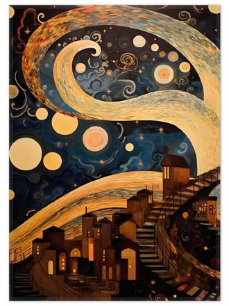 Wallario Rutschfester, Teppich mit Motiv - Fußmatte Sternennacht über der Stadt, Größe 50 x 70 cm - flachgewebt