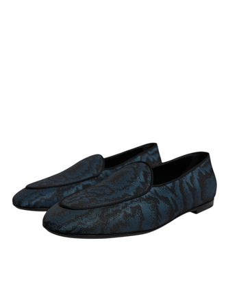 Dolce & Gabbana Blue Black Flats Men Loafers Dress Shoes And Polyester Nylon