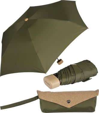 Doppler Nature Mini Cork Regenschirm mit Tasche - extem leicht und klein - deep olive