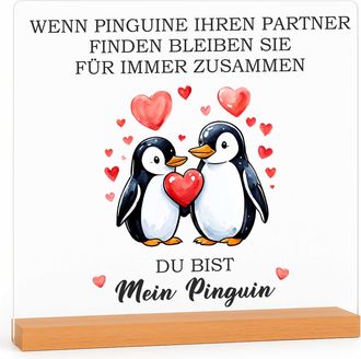 Indigos UG Holzschilder Dekoration Pinguin D1 - Ich Liebe Dich Geschenke f&uuml;r Frauen und M&auml;nner - f&uuml;r Sie & Ihn am Hochzeitstag, Valentinstag, Jahrestag - 15x15 c