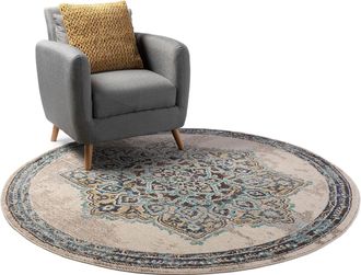 benuta Nest Vintage Teppich Casa - Beige/Türkis 120 cm Rund - Teppich für Wohnzimmer, Schlafzimmer und Flur - Pflegeleicht - Fußbodenheizung Geeignet