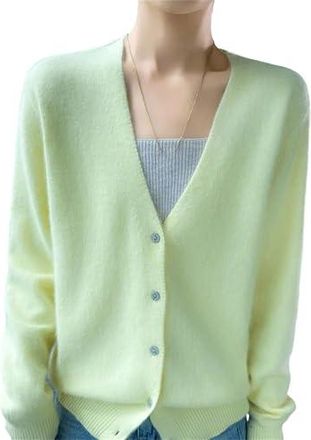 Generic Cardigan en cachemire pour femme 100 % vison - Veste ample - Col en V - Manches longues, jaune, Taille XL
