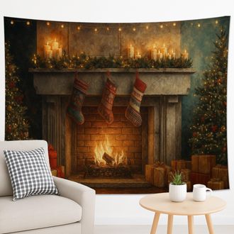Generic Gem&uuml;tlicher Kamin-Wandteppich, warmer Winterurlaub-Wandbehang, rustikale Weihnachtsdekoration f&uuml;r Wohnzimmer, Schlafzimmer, b&ouml;hmische &Auml;sthetik, 228 x 