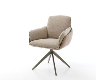 DELIFE Drehstuhl Luan-Flex mit Armlehnen Materialmix Schlamm Kreuzgestell breit Effektfinish Titan 360&deg; drehbar Wippfunktion, Esszimmerst&uuml;hle
