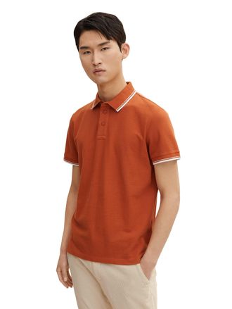 Tom Tailor Herren Piqué Poloshirt mit Streifen 1032270, 15095 - Dry Acorn Brown, S