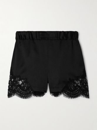 Versace Shorts Aus Satin Mit Spitzenbes&auml;tzen - Schwarz
