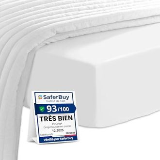 Pizuna Coton Peign&eacute; Drap Housse 120X200 cm Blanc, 100% Coton Longue Tige 400 Fils Armure Satin, Drap Housse de Luxe Bonnet 40 cm (Blanc)