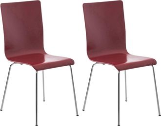 Clp 2er-Set Wartezimmerstuhl Pepe mit ergonomisch geformten Holzsitz und Metallgestell I 2X Konferenzstuhl I erh&auml;ltlich, Farbe:rot