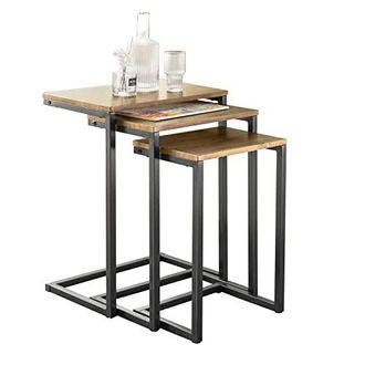 SoBuy Set de 3 Tables Gigognes, Tables Basses Modernes pour Salon, Design Gain de Place, Nature & Noir, FBT102-F