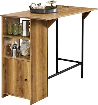 SoBuy Bartisch K&uuml;che Hochtisch mit Erweiterbarem Tischplatte Moderner Esstisch mit Stauraum f&uuml;r K&uuml;che, Wohnzimmer oder Bar Platzsparendes Design f&uuml;r Kleine 