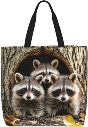 Generic Des Ratons Laveurs Dans Le Trou DUn Arbre En Automne Sac Fourre-Tout Grand Tote Bag L&eacute;ger Sac A Main Femmes Pour Universit&eacute; Plage Travail