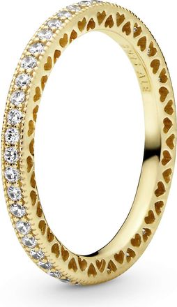 Pandora Funkeln und Herzen Ring aus 14 Karat vergoldeter Metalllegierung mit Zirkonia - kombinierbar mit Schmuck Signature Kollektion - Größe: 52