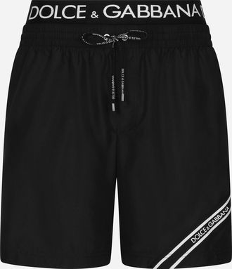 Dolce & Gabbana Mid-length Swim Trunks With Branded Band - Mann Beachwear Schwarz Stoff 2