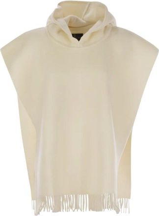 Brunello Cucinelli Femme, Vestes, Beige, Taille: ONE Size Poncho &agrave; capuche et franges en double tricot de laine et cachemire