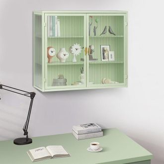 STILVORA Armoire Murale avec 2 Portes en Verre, 3 Niveaux Amovibles, Style Moderne, en M&eacute;tal et Verre, 70&times;23&times;60 cm, Vert