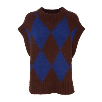 La DoubleJ Argyle Gilet - - Knitwear - Damen - Blau - L