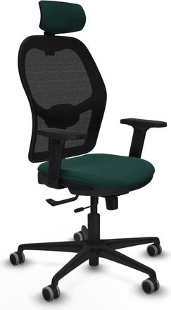 Piqueras y Crespo Ergonomischer B&uuml;rostuhl, atmungsaktiv, mit 2D-Armen, h&ouml;henverstellbare Lendenwirbelst&uuml;tze und h&ouml;henverstellbares Kopfteil, Schwarz / Flaschengr&uuml;n