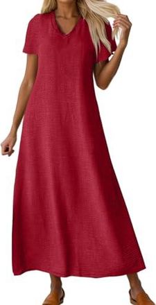 Generic Robes en Lin pour Femmes 2025, Robe Longue sans Manches à col en V, Robe dété décontractée, Longue et Fluide