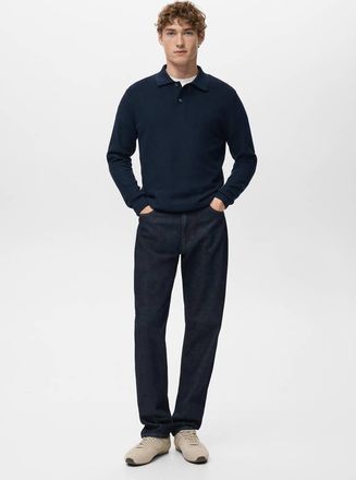 Mango Baumwoll-Pullover mit Polokragen und Mikrostruktur marineblau - Herren - XXL - MANGO MAN