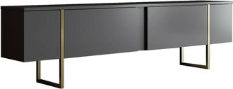 Dmora Fernsehschrank Centaurus, St&auml;nder f&uuml;r Wohnzimmerfernseher, Niedriges Wohnzimmer-Sideboard, TV-St&auml;nderbasis, 180x30h50 cm, Anthrazit und Gold