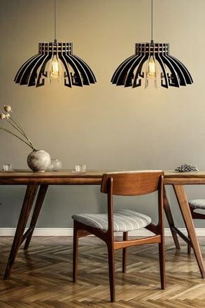 Opviq Elegant Black Crown Chandelier (2 Pieces), Adjustable Cable, 55 cm Height | MDF Body, E27 Socket, Scandinavian Design | Perfect for Modern Spaces