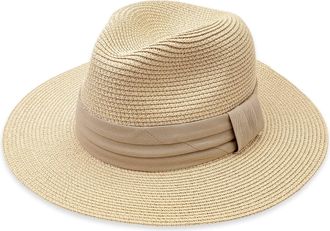 Dreshow Damen Panama Hut Fedora Strand Sonnenhut Breiter Rand Stroh Aufrollen Hut UPF 50+, Kopfumfang ca. 56-58 cm (22-23 Zoll)