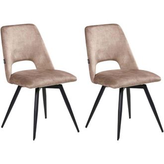 Beliani Esszimmerstuhl 2er Set drehbar HALLETT Samtstoff Beige