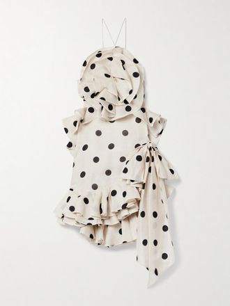 Zimmermann Crush Minikleid Aus Organza Aus Einer Leinen-seidenmischung Mit Polka-dots Und Volants - Creme