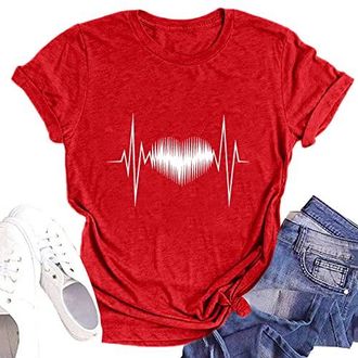 Generic T-shirt pour femme - Manches courtes - Col rond - D&eacute;contract&eacute; - Imprim&eacute; coeur - Printemps &eacute;t&eacute; - T-shirt de sport &eacute;l&eacute;gant et ample - V&ecirc;tement d&eacute;t&eacute; Y2k 