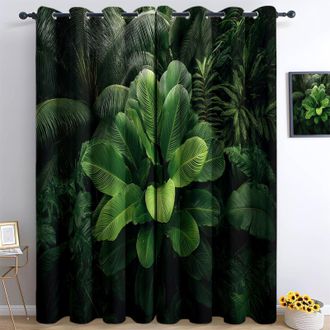 Generic Olivgr&uuml;n Superweich Vorhang Blickdicht Gardinen mit &Ouml;sen, Natur Tropische Pflanzen Muster Thermovorhang K&auml;lteschutz f&uuml;r Schlafzimmer Wohnzimmer, H245 