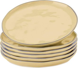 Loberon Dessertteller 6er Set Biarré, unebenes, ursprüngliches Design, mediterraner Charakter, Geschirr, spülmaschinenfest, Tischaccessoires, Steinzeug, gelb