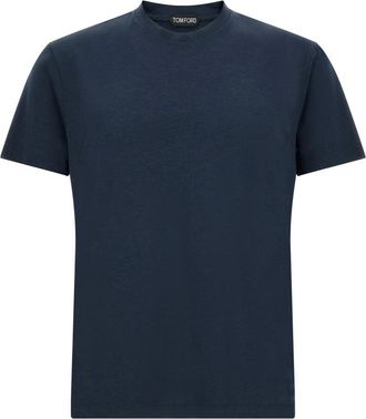 Tom Ford Homme, Tops, Bleu, Taille: XL T-shirt en coton lyocell &agrave; col rond