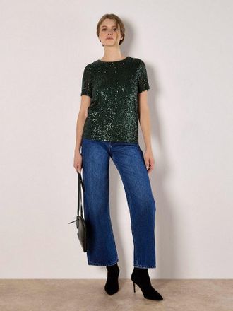 Apricot Paillettenshirt Partytop in Unifarben