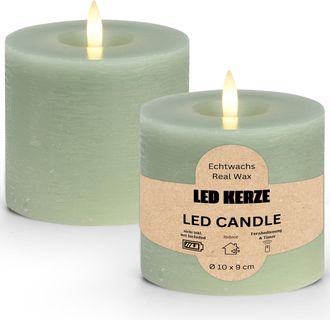 Matches 21 LED Stumpenkerzen 2er Set aus Echtwachs mit Timerfunktion inkl. Fernbedienung - Kerzen realistisch flackernde Flamme warmwei&szlig; &Oslash; 10 x 9 cm - Elektrisch